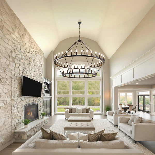 54-Lights Wagon Wheel Chandelier,2 Tier Extra Large Farmhouse Chandeli ...